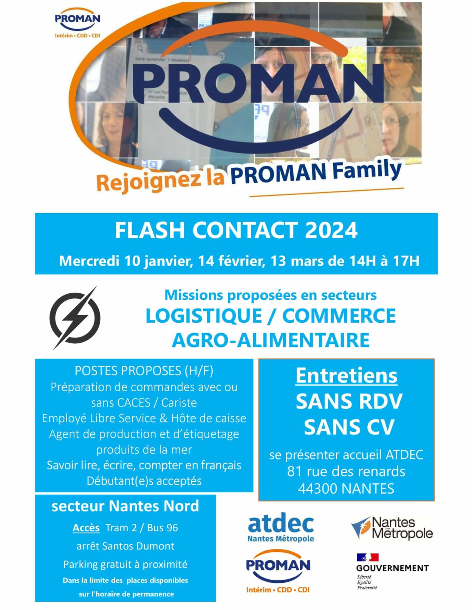 RECRUTEMENT - FLASH CONTACT avec PROMAN INTERIM - Atdec Nantes Métropole